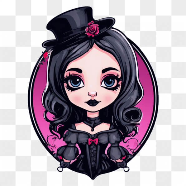 Download Gothic Fashion Cartoon Girl with Top Hat and Long Black Hair ...