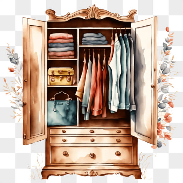 Download Stylish Open Wardrobe with Clothing Items and Accessories PNGs ...