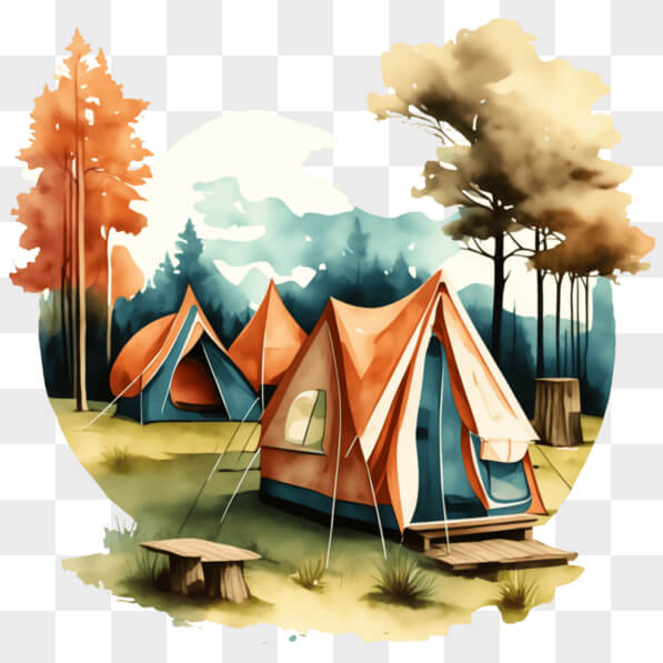 Download Watercolor Camping Illustration with Orange and Green Tents in ...