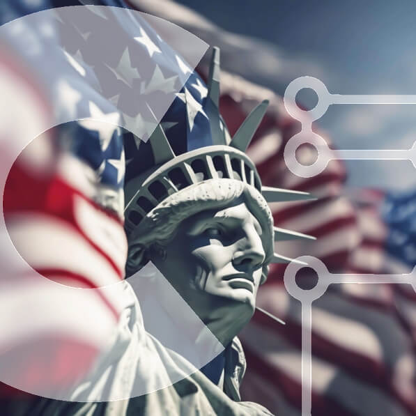 Statue of Liberty with American Flags stock photo | Creative Fabrica