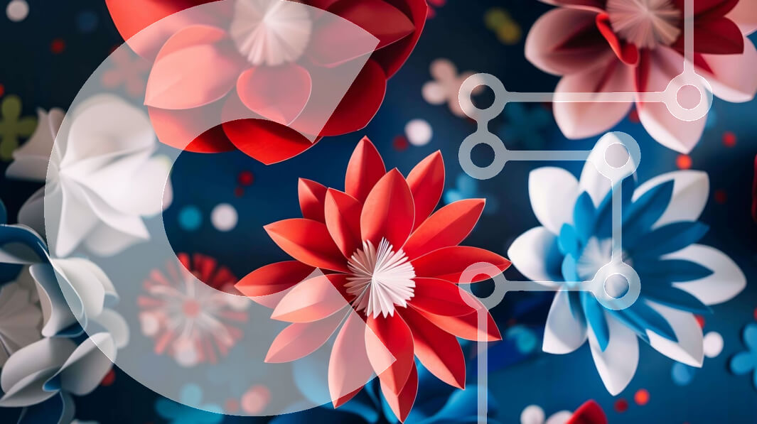 Symmetrical Arrangement of Red, White, and Blue Paper Flowers stock ...