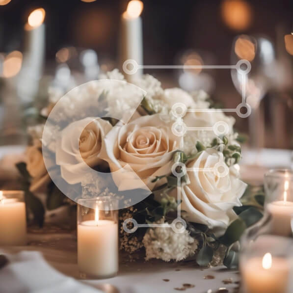 Table Setting with White Roses and Candles stock photo | Creative Fabrica