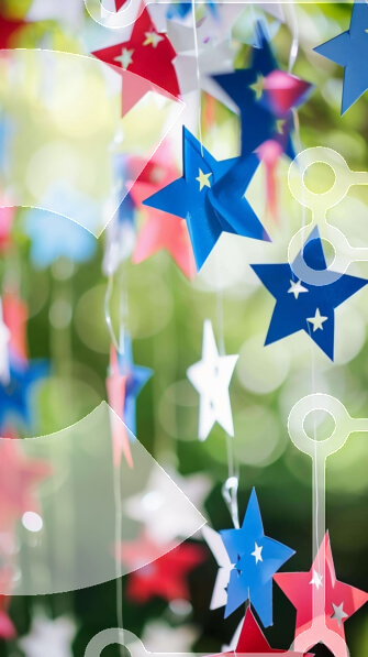 Festive Red, White, and Blue Paper Stars Hanging Decor stock photo ...