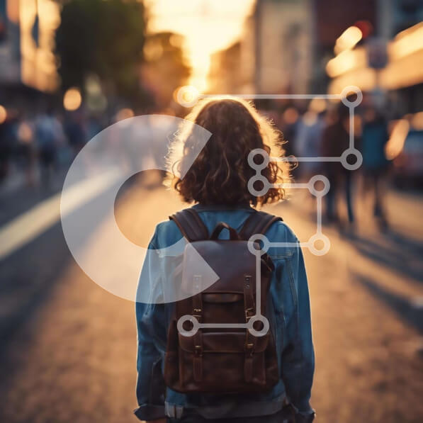 Descarga Mujer Viajando al Atardecer en la Ciudad Fotos de Archivo En ...