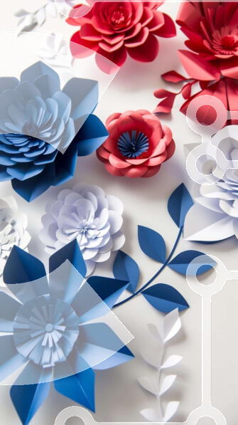 Artistic Red, White, and Blue Paper Flowers - Heart and Star Shapes ...