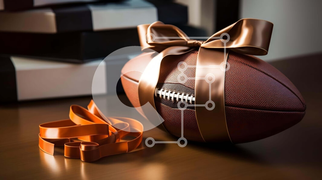 Unique Decor: Football Wrapped in Brown Ribbon with Gift Boxes stock ...