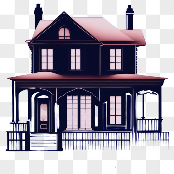 Download Large Dark-Blue House with Two Porches in Urban Area PNGs ...