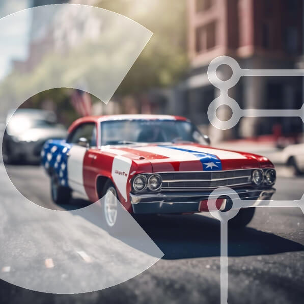 Patriotic Car with American Flag Driving Down the Street stock photo ...