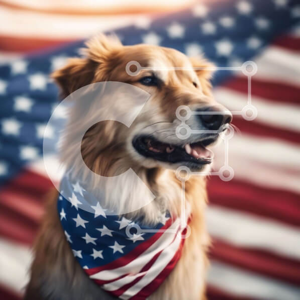 Patriotic Golden Retriever Dog with American Flag Bandana stock photo ...