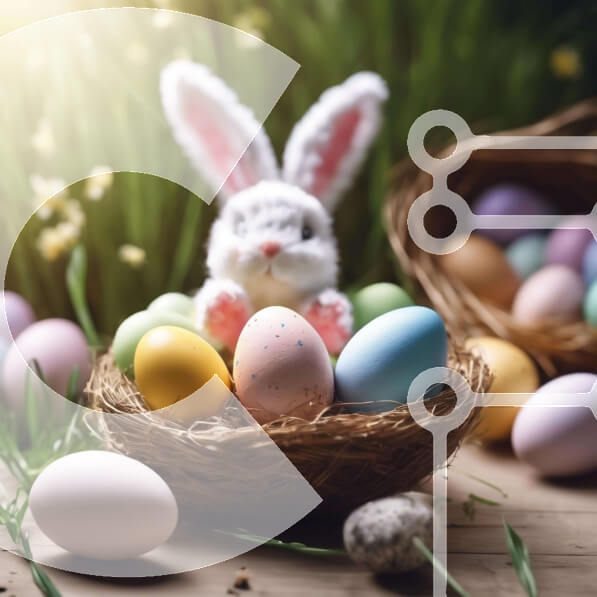 Festive Easter Bunny in Nest with Colorful Eggs stock photo | Creative ...