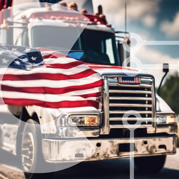 Semi-Truck with American Flag for Heavy Equipment Transport stock photo ...