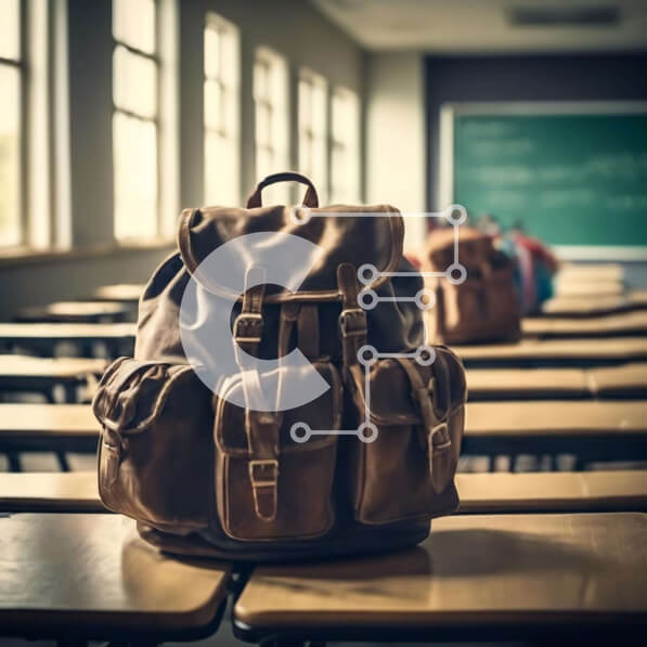 Forgotten Backpack in an Empty Classroom stock photo | Creative Fabrica