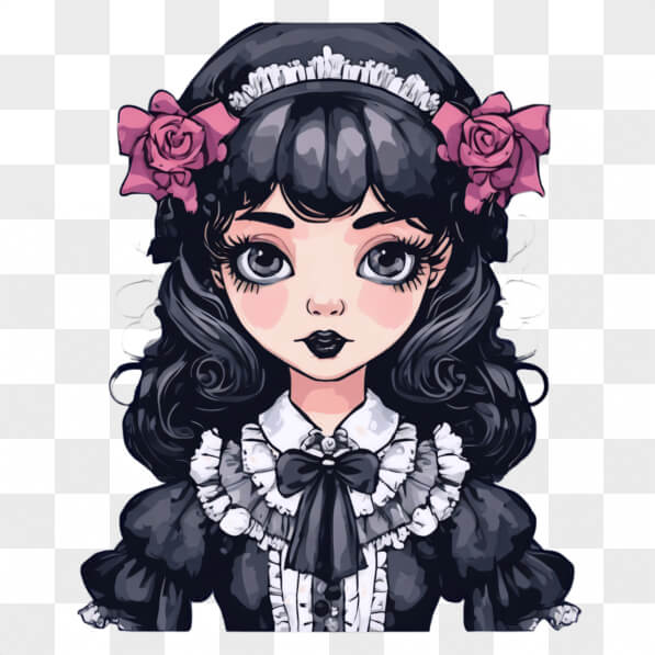 Download Cartoon Girl Illustration with Maid Outfit and Pink Roses ...
