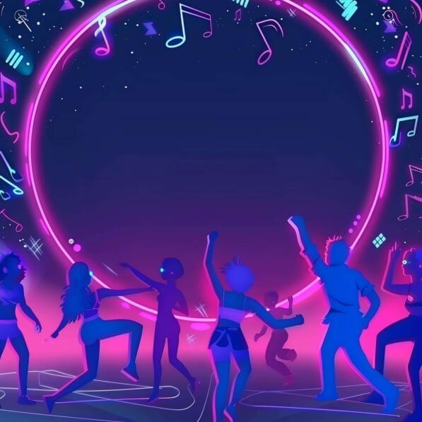 Download People Dancing Around Illuminated Circular Frame Backgrounds ...