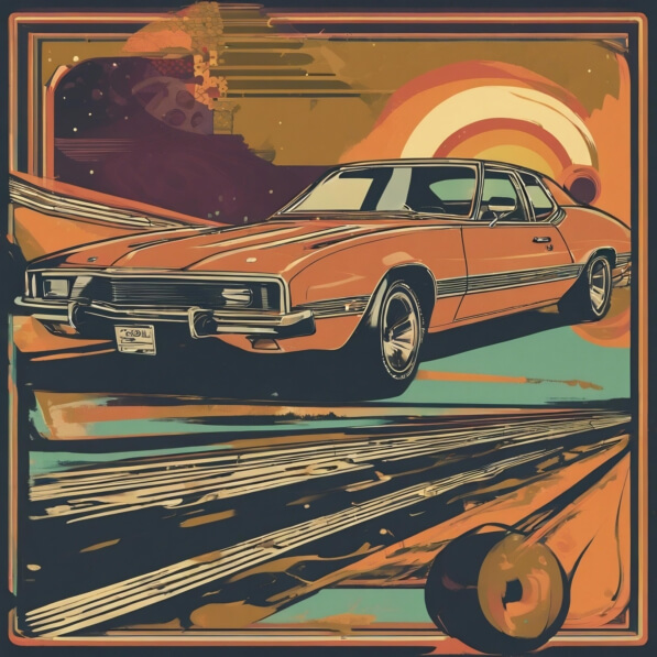 Download Retro Poster of Orange Car Driving Down Road Backgrounds ...