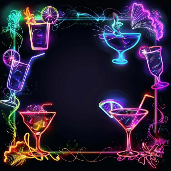 Download Colorful Neon Frame with Cocktail Glasses and Drinks ...