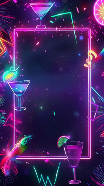 Download Neon Party Background with Cocktail Glasses and Fireworks ...