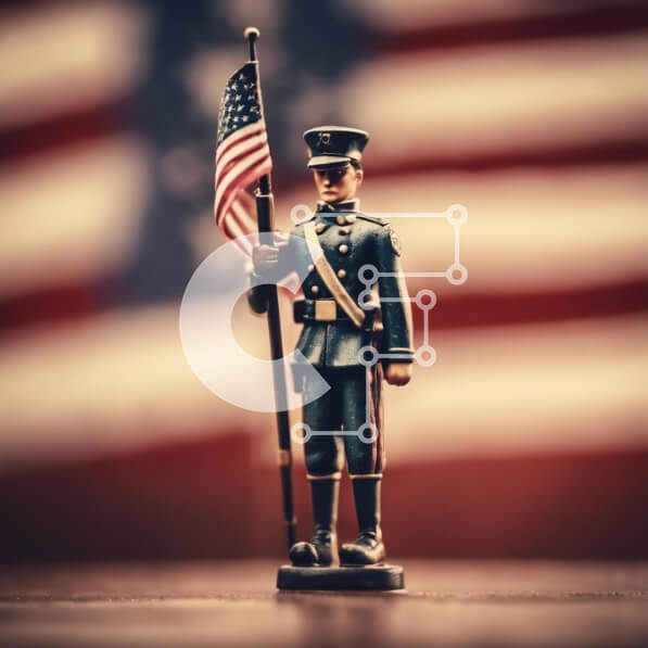 Toy Soldier with American Flag on Patriotic Background stock photo ...