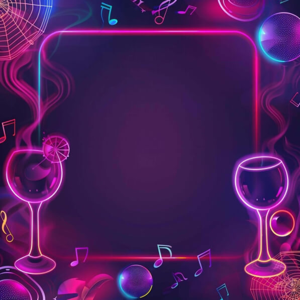 Download Neon-Lit Background with Glasses and Musical Instruments ...