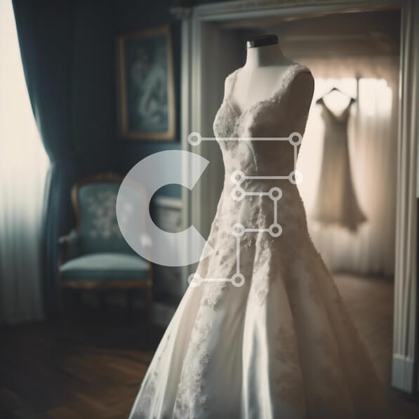 Wedding Dress Mannequin Display in Empty Room stock photo | Creative ...