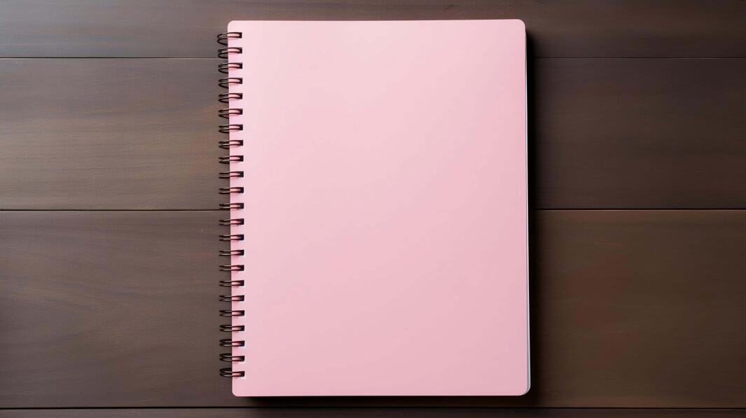 Download Pink Spiral Notebook on Old Wooden Table Mockups Online ...