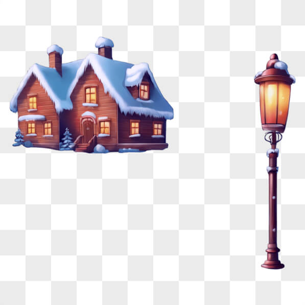Download Festive Snow-Covered House and Holiday Decorations Cartoons ...