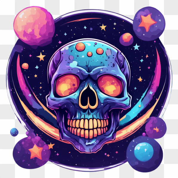 Download Colorful Skull in Outer Space Cartoons Online - Creative Fabrica