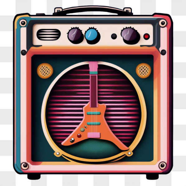Download Colorful Retro Amplifier with Musical Instruments PNGs Online ...