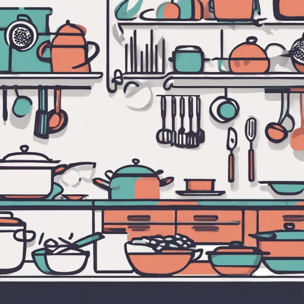Download Colorful Kitchen with Pots, Pans, and Cutlery Backgrounds ...