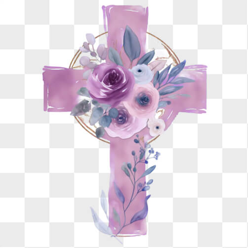 Cross With Purple Flowers Clipart