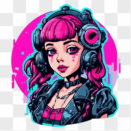 Download Illustration of a Girl with Pink Hair and Headphones Cartoons ...
