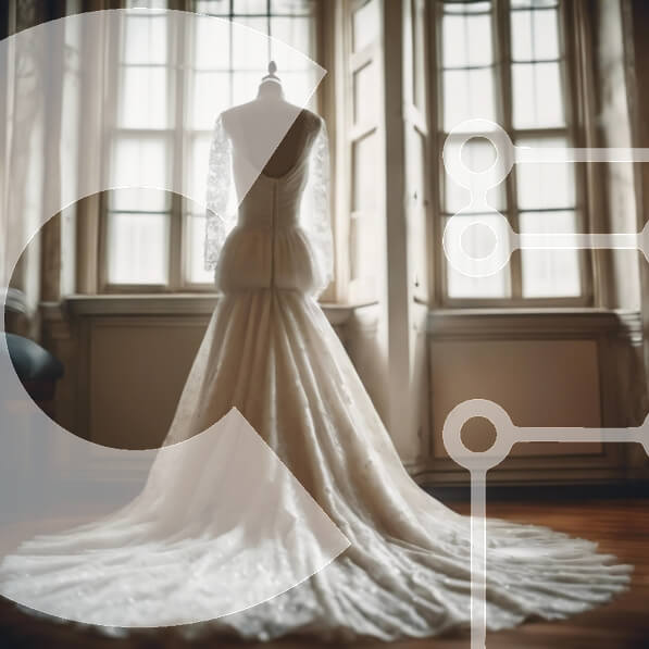Elegant Wedding Dress Display in Room with Large Windows stock photo ...