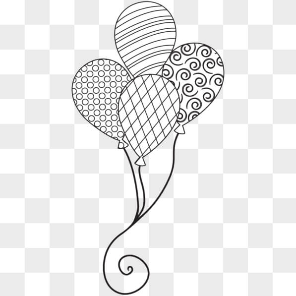 Download Black and White Balloon Drawing with Swirls PNGs Online ...