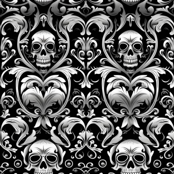 Download Black and White Seamless Pattern with Skulls and Vines ...