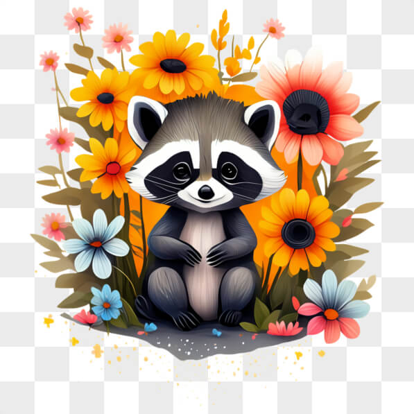 Download Cartoon Wasbeer in Bloementuin PNGs online op Creative Fabrica