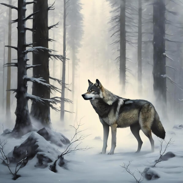 Download Gray Wolf in Snowy Woods Backgrounds Online - Creative Fabrica