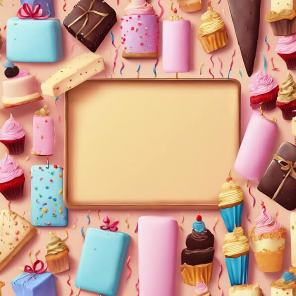 Baixe Bolo de Aniversário 3D e Cupcakes com Confetes Backgrounds ...