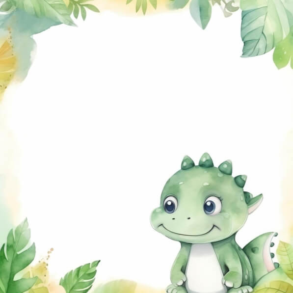 Download Cute Green Dinosaur in Watercolor Frame Backgrounds Online ...