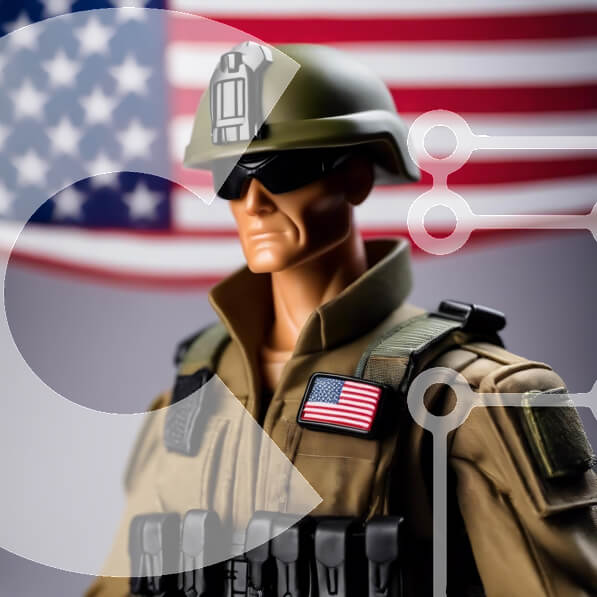 Toy Soldier with Military Gear and American Flag stock photo | Creative ...