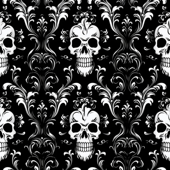 Download Black and White Skulls and Vines Seamless Pattern Patterns ...