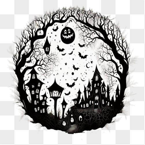 Download Eerie Black and White Halloween Town Drawing PNGs Online ...