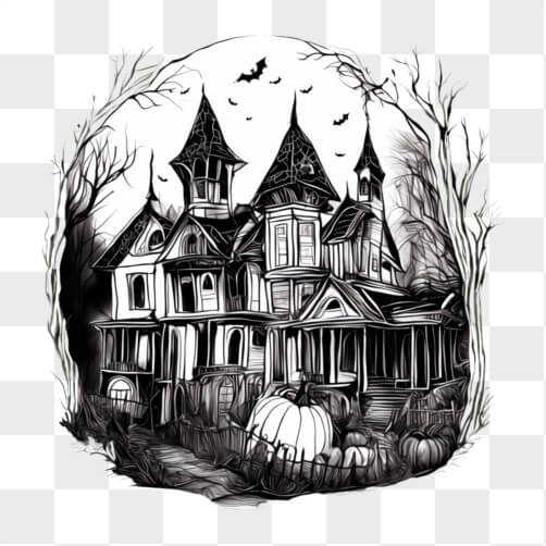 Download Eerie Black and White Halloween Town Drawing PNGs Online ...