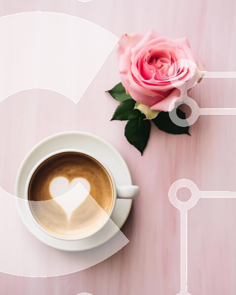 Romantic Coffee Setting with Pink Roses stock photo | Creative Fabrica