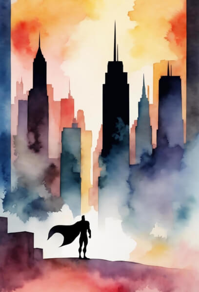 Download Watercolor Painting of Batman in Urban Skyline Backgrounds ...