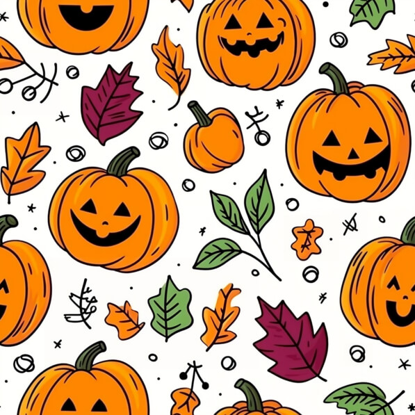 Download Seamless Halloween Pattern with Pumpkins and Leaves Patterns ...