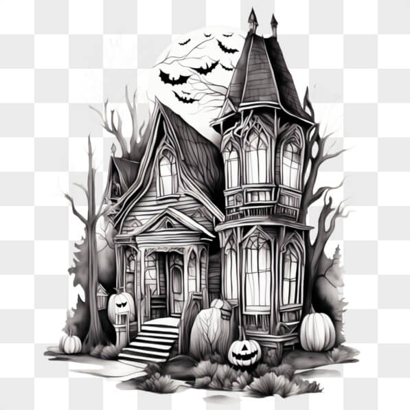 Download Spooky Haunted House Drawing PNGs Online - Creative Fabrica