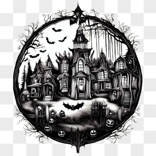 Download Spooky Black and White Drawing of Haunted House PNGs Online ...