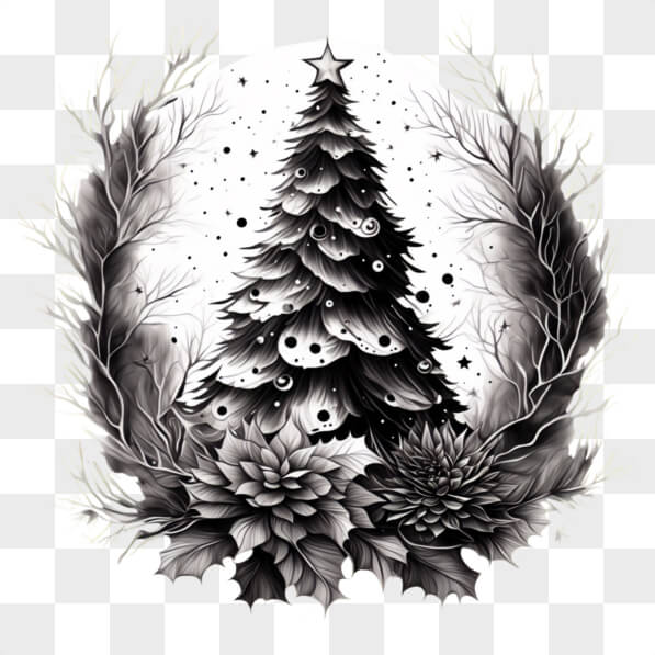 Pobierz narzędzie Czarno-biały rysunek choinki bożonarodzeniowej PNGs ...