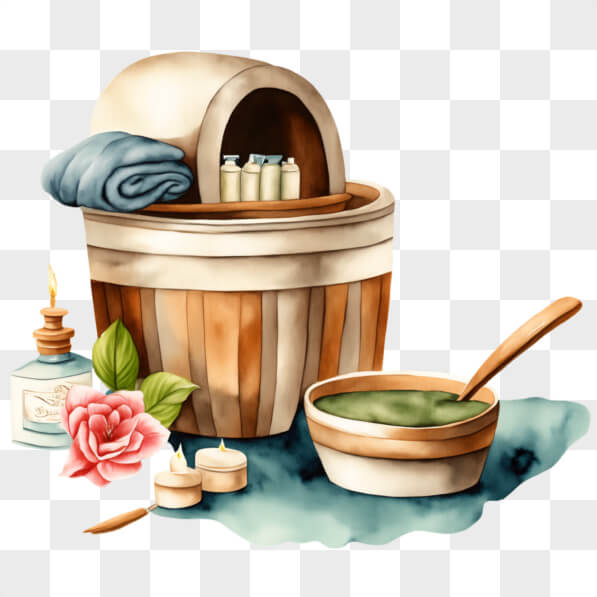 Download Spa-themed Wooden Basket with Bath Essentials and Candles PNGs ...