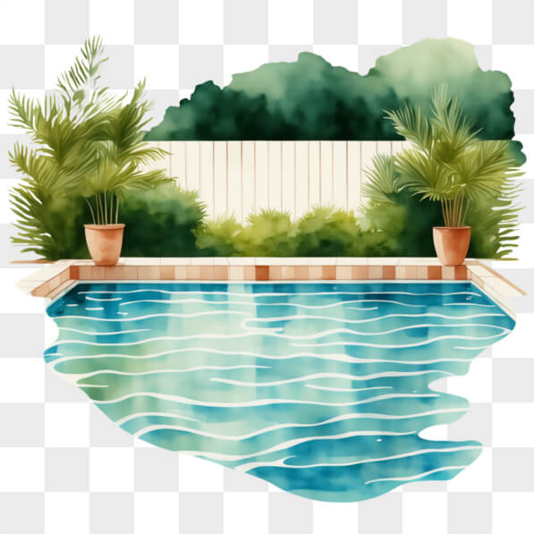 Download Tranquil Swimming Pool with Potted Plants and Wooden Fences ...